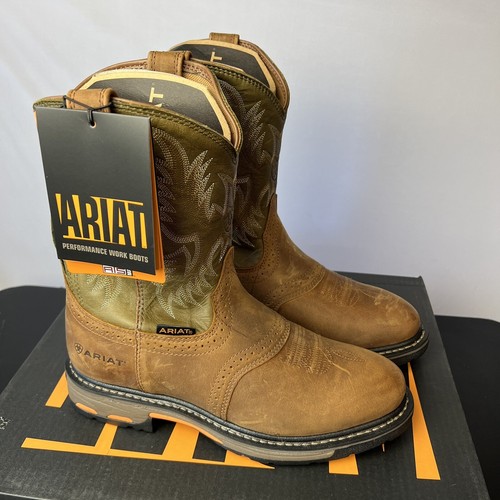 VTG NEW ARIAT Work Hog Men’s 10M Aged Bark Army Green Cowboy Boots | eBay