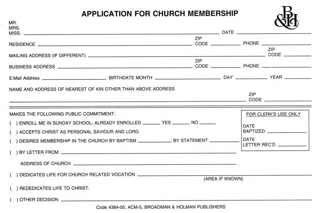 Samples Church Membership Form