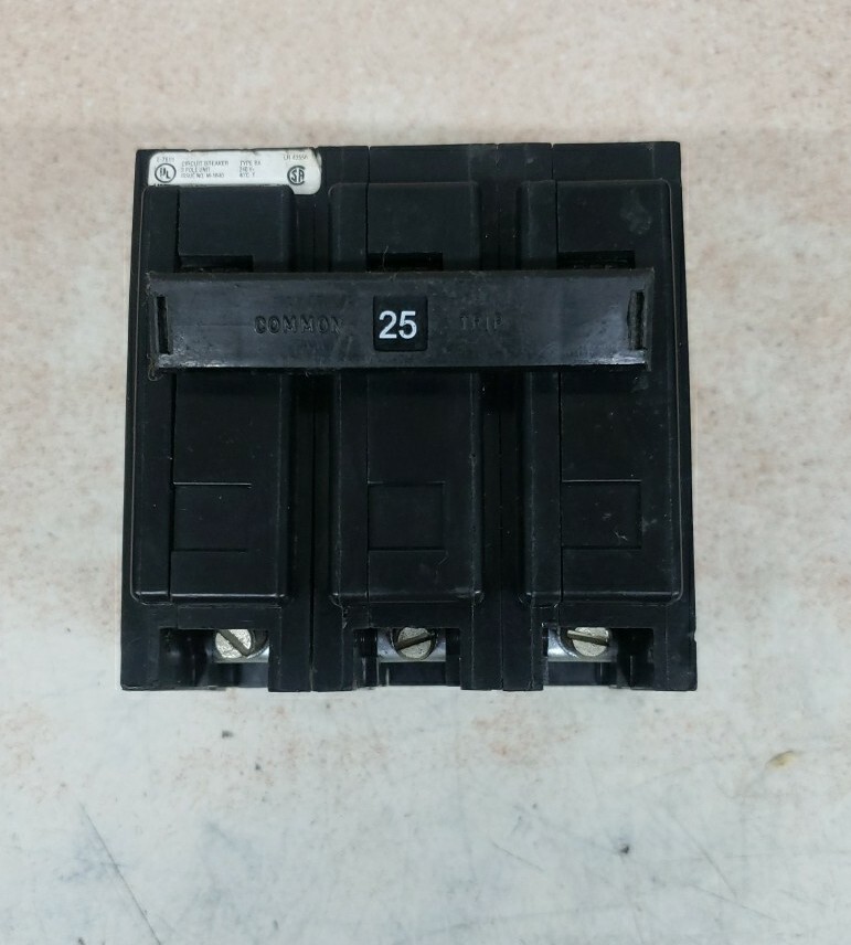 EATON CUTLER HAMMER BAB3025H 3 Pole 25 AMP Type BA BAB Circuit Breaker ...