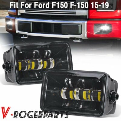 Pair 4 Inch Rectangular LED Fog Lights Bumper Black Fits For Ford F150 ...