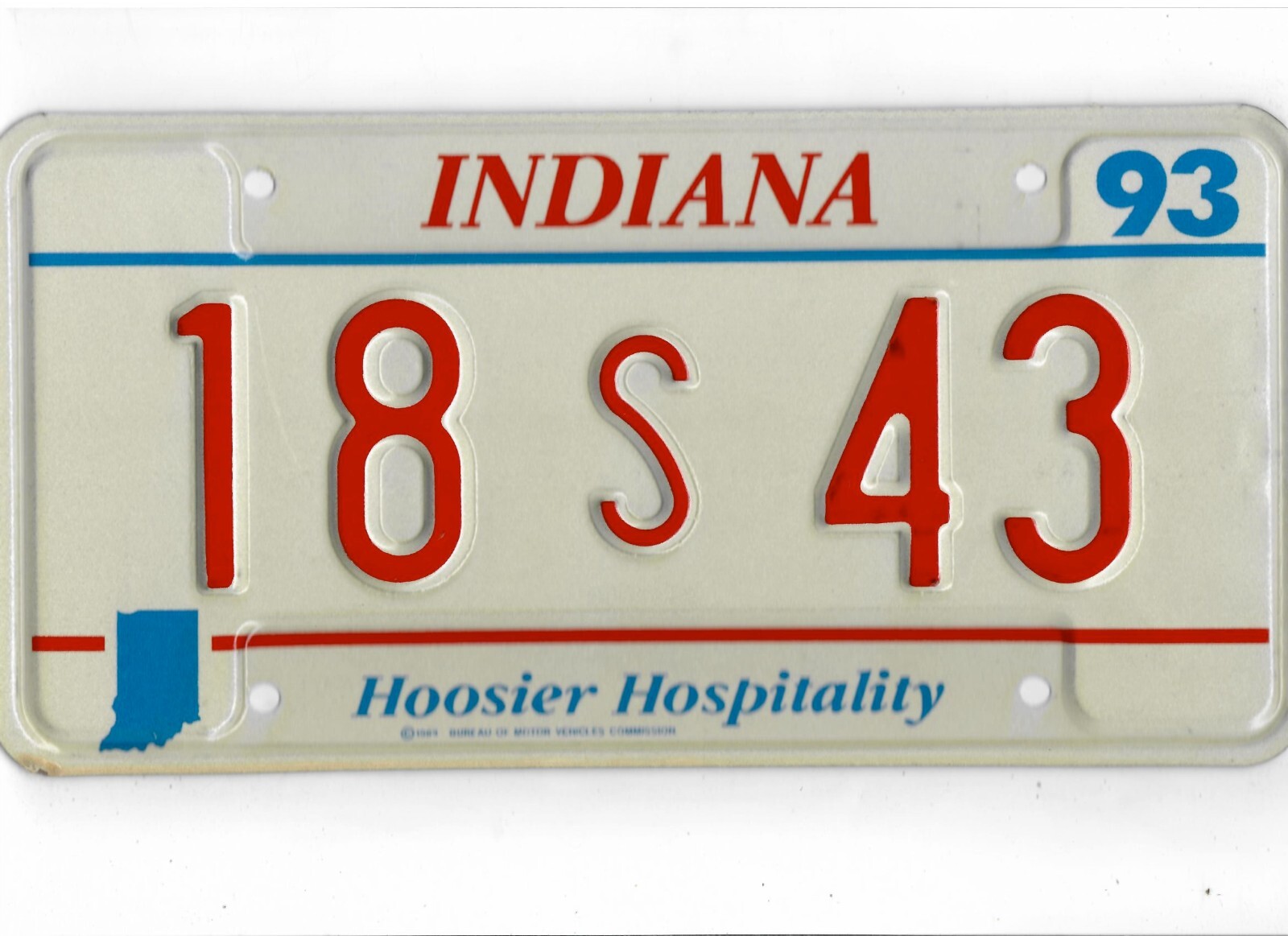 INDIANA passenger 1993 license plate "18 S 43" *****MINT*****DELAWARE ...
