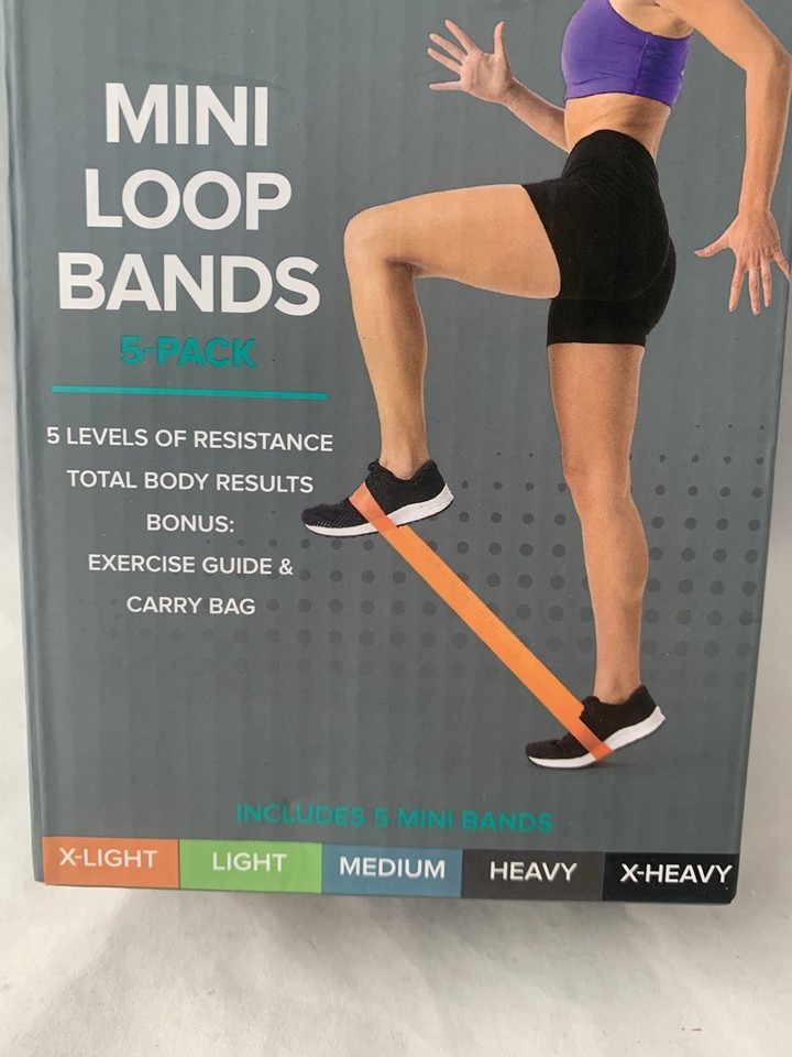 Gaiam Restore Mini Loop Bands Kit 5 Levels Resistance Bands- Total Body ...