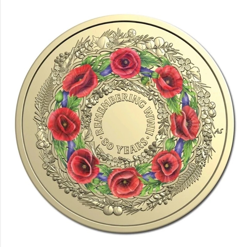 2025 $2 Remembrance 80th anniversary WWII Poppy Wreath Coloured RAM ...