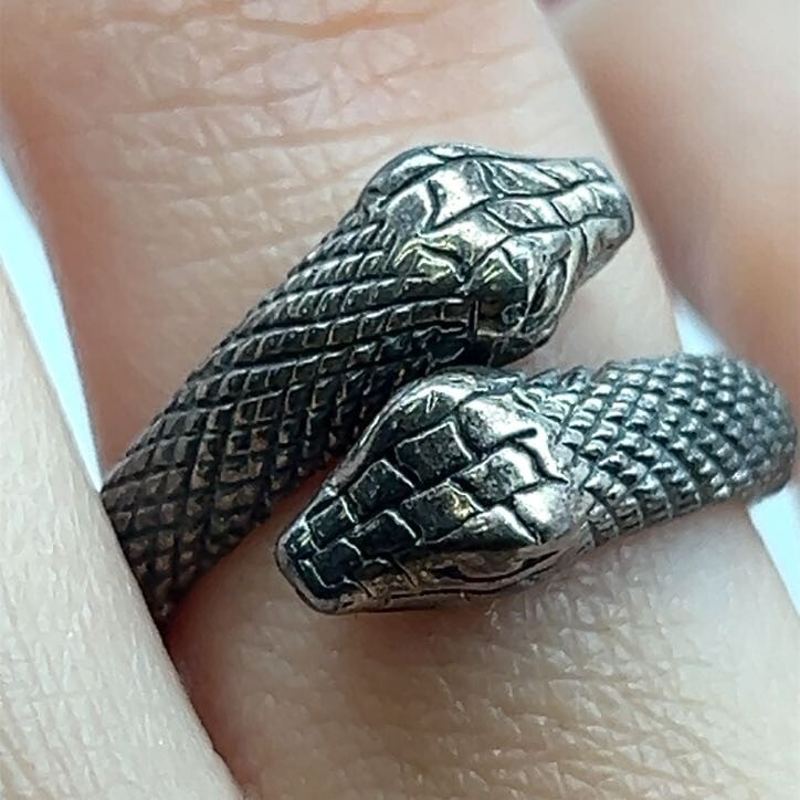 Two Headed Snake Wrap Ring Sterling Silver 925 Size 6… - Gem