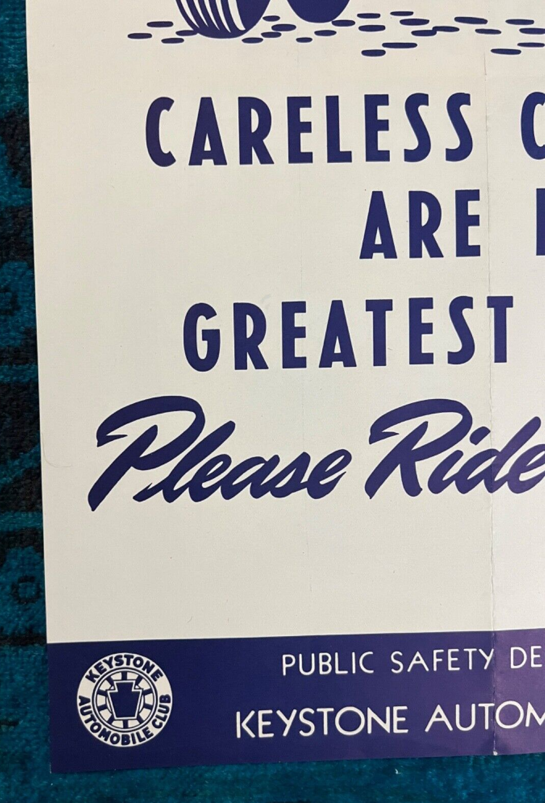 Original Safety Poster Keystone Automobile Car Club Careless Bicycle ...