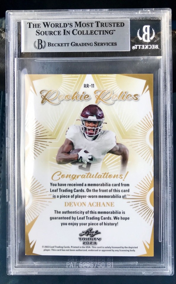 2023 Leaf Trinity (Mega Box) #RR-11 Devon Achane Rookie Relic Gold BGS ...