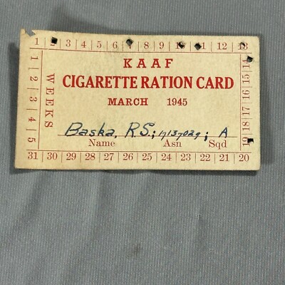 1945 KAAF Cigarette Ration Card | eBay