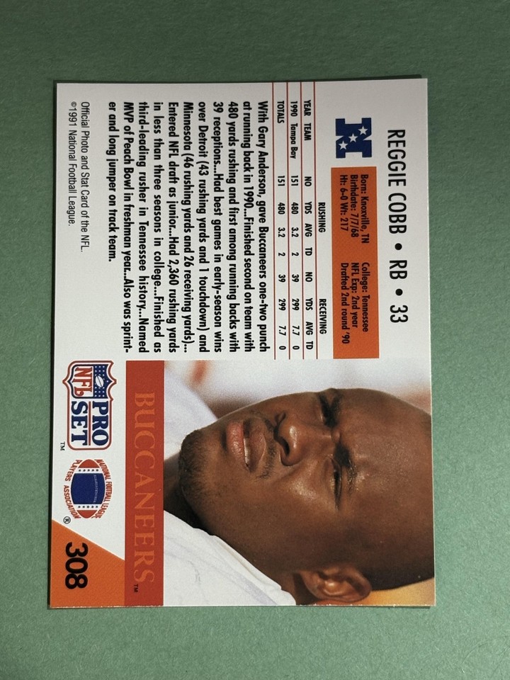 Reggie Cobb 1991 Pro Set Tampa Bay Buccaneers #308 CC631 | eBay