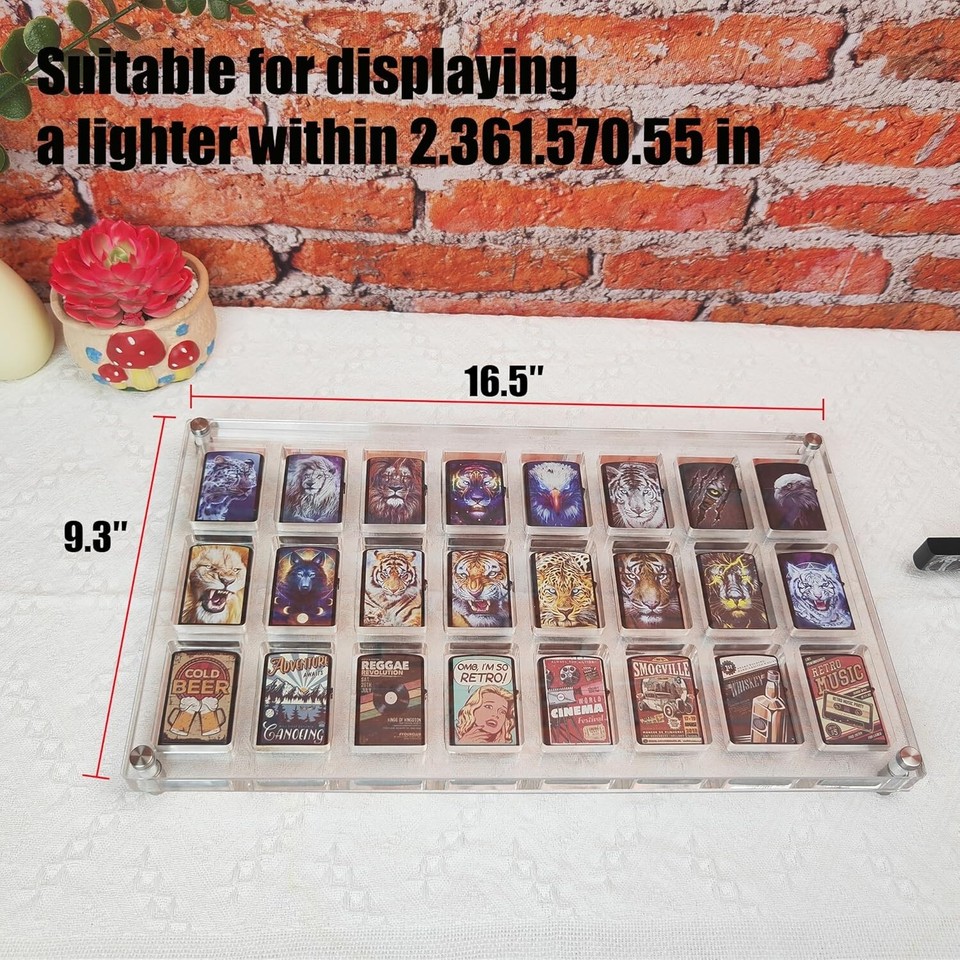 Modern 24 Capacity Zippo Lighter Display Case - Clear Wall Rack for ...