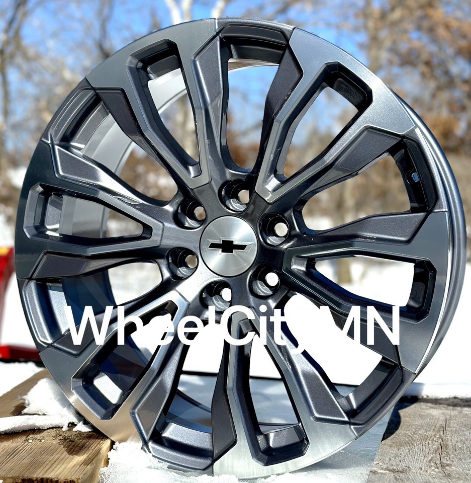 22" Gunmetal OE 14025 Replica Rims fits 2023 Chevy Tahoe Suburban RST ...