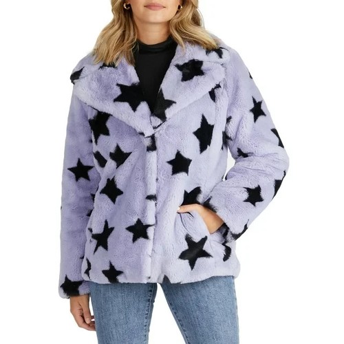 NVLT $189 Star Print Lavender Faux Fur Warm Teddy Bear Jacket NEW WITH ...