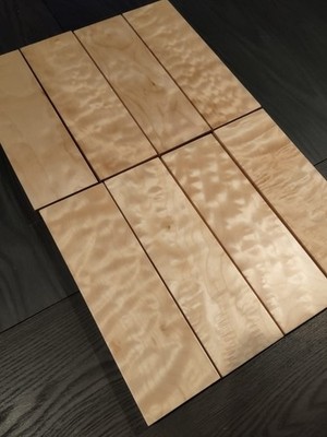MF 1-4 Set of 8 Figured Maple Wood 9-1/2 x 3 x 7/8 inches. Wavy texture ...
