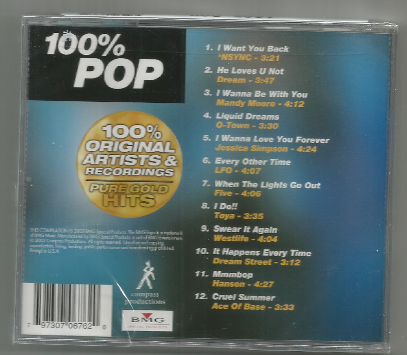 100% POP ORIG ARTISTS-PURE GOLD HITS: NSYNC,HANSON MUSIC CD-BRAND NEW ...