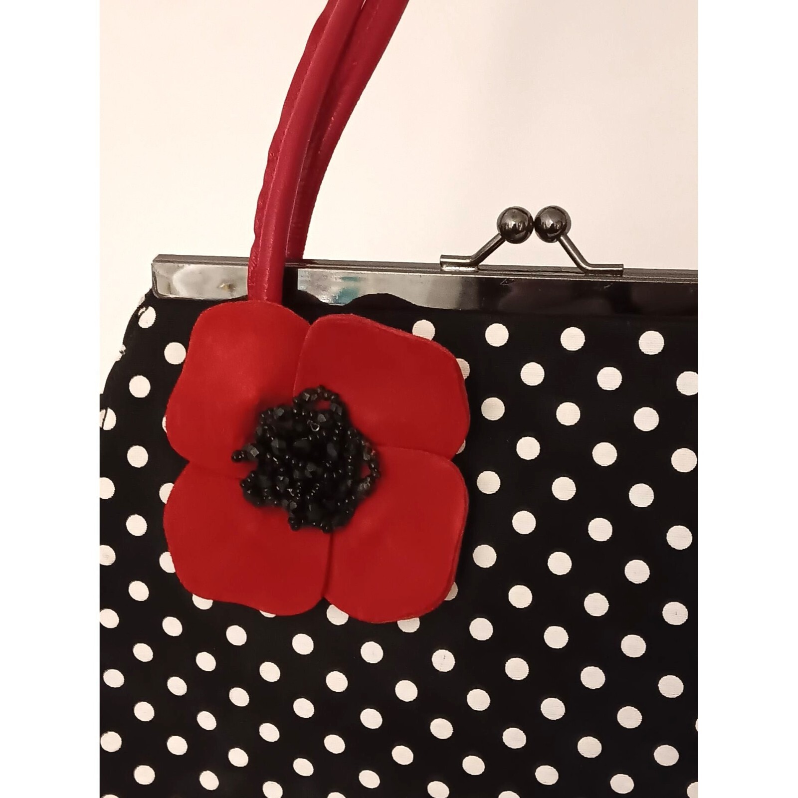 Ramon Tenza Poppy Polka Dot Black White Red Beaded Purse Handbag Made ...