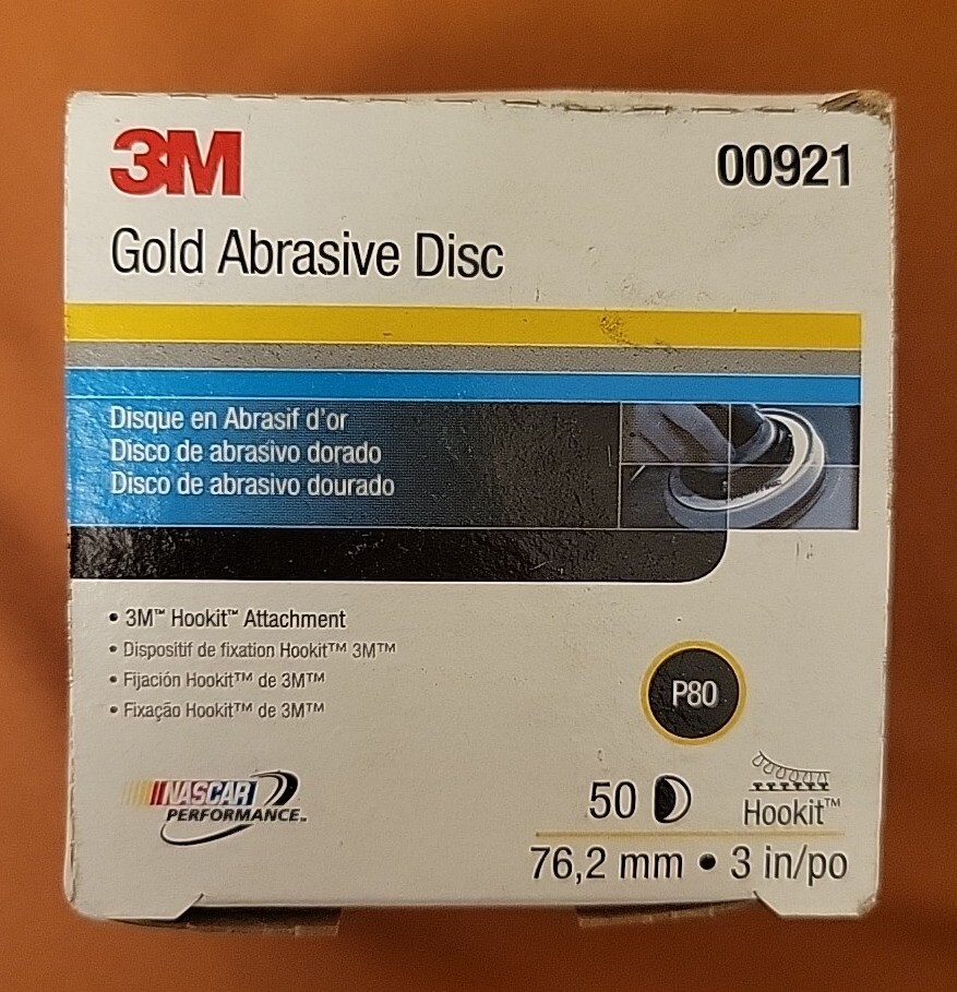 (1 Box Of 50) 3M 00921 Gold Abrasive Sanding Disc, Nohole , 3", P80g ...