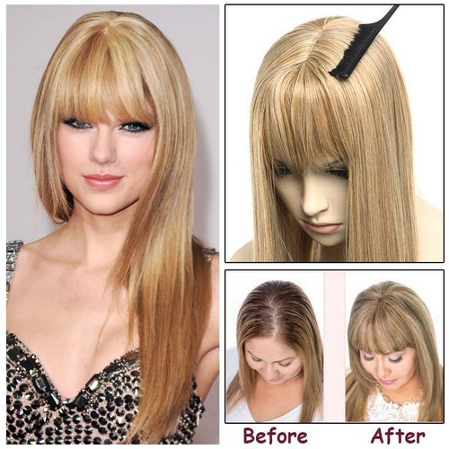 Women Toupee Clip in Full Head Cover Hair Extensions 100% Real as Human ...