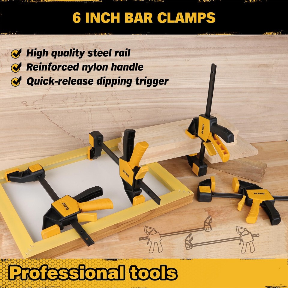 8-Piece Clamps for Woodworking - 4 Pcs 6 inch Bar Clamps 4 Pcs Heavy ...