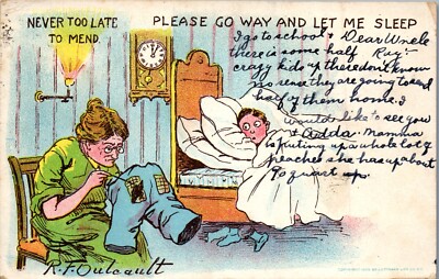 R.F. Outcault Postcard (1908) "Never Too Late to Mend" | eBay
