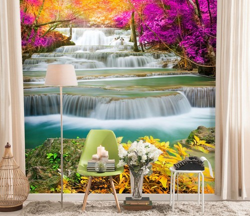 3D Purple Leaves K3702 Wallpaper Mural Self-adhesive Removable Sticker ...