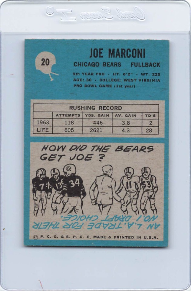 1964 Philadelphia #20 Joe Marconi Bears EX/MT *DA-C8061 | eBay