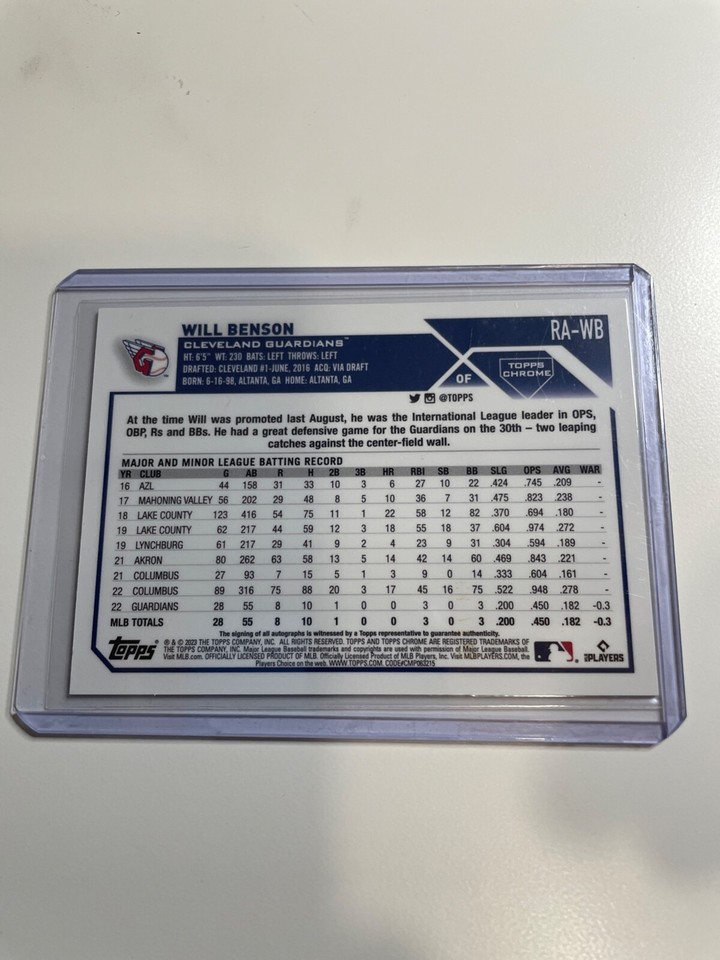 2023 Topps Chrome Will Benson True Blue Autograph /150 Guardians | eBay
