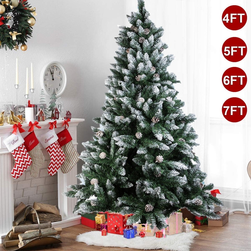 4-7FT Christmas Tree With LED Lights/Fiber Optic Pre Lit/Snow Flocked ...