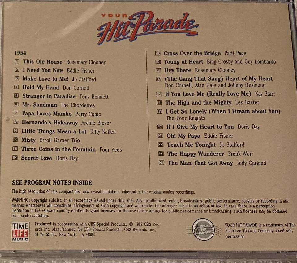TIME LIFE MUSIC: Your Hit Parade 1954; BRAND NEW CD Free Shipping | eBay