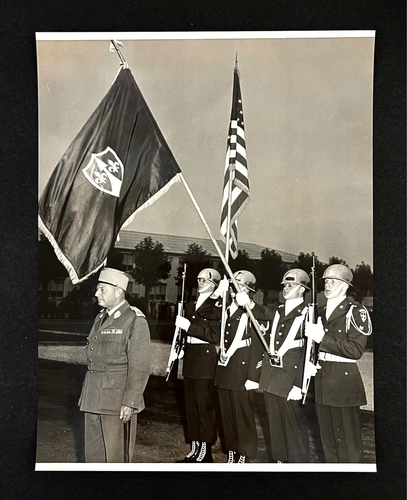 1958 Orleans France French Liaison Officer Color Guard Flags US Army ...