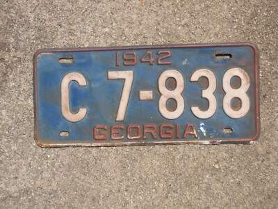 1942 Georgia License Plate GA Tag Chevy Chevrolet Dodge Ford C 7838 | eBay