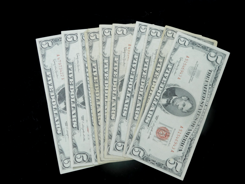 Lot of 10x 1963 $5 United States Red Seal Notes - Circulated Lot | eBay