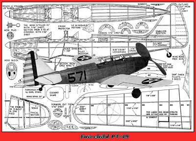 Model Airplane Plans (FF): Fairchild PT-19 Scale 23" Wingspan Rubber ...