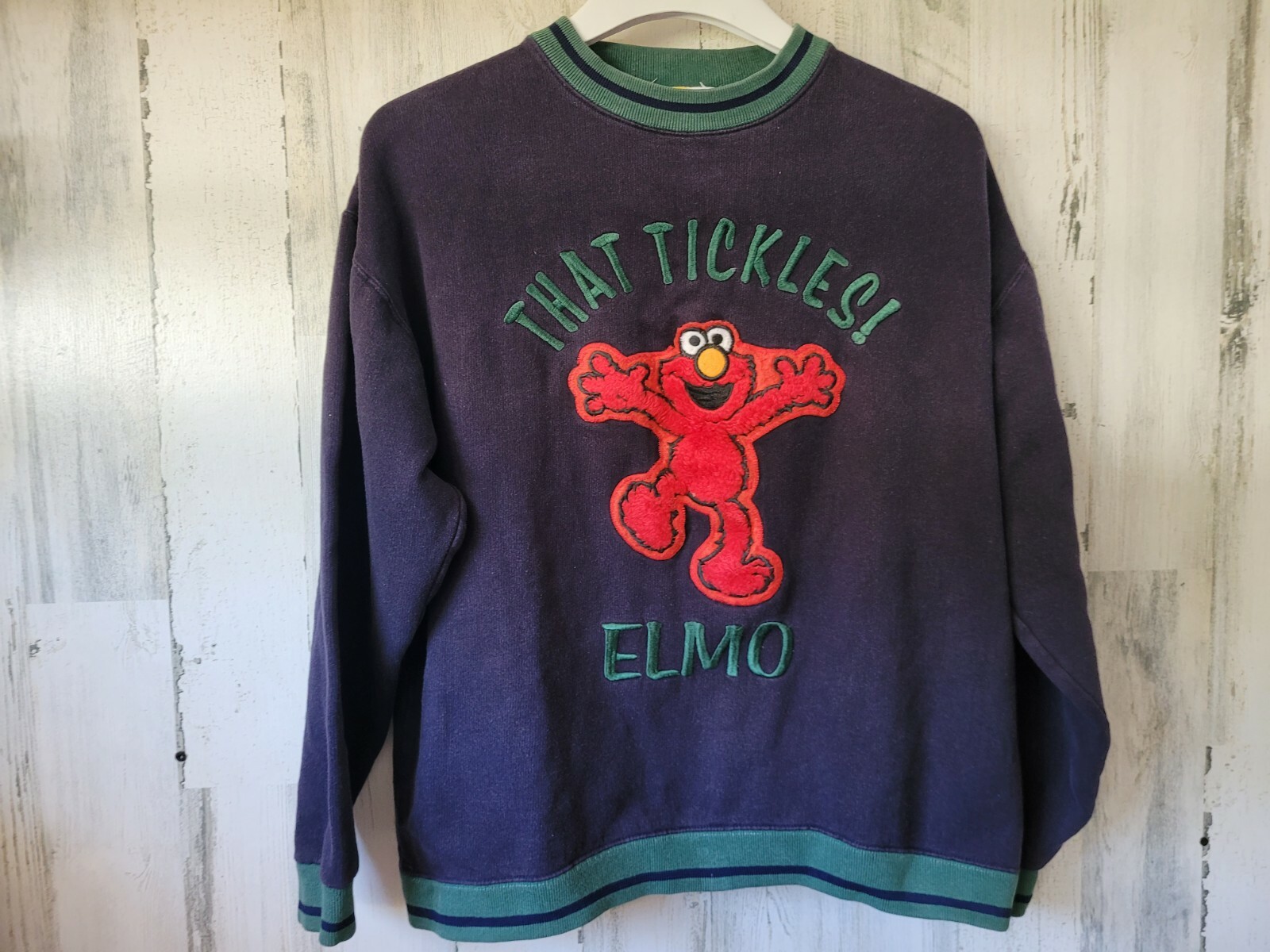Vintage Sesame Street Elmo Navy Embroidered That Tick… - Gem