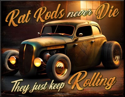 Hot Rod Garage Rat Rods Never Die 30's Retro Muscle Car Wall Decor ...