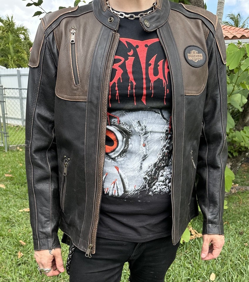 Harley Davidson Men Trostel Triple Vent Leather Jacket H-D Motorcycle ...