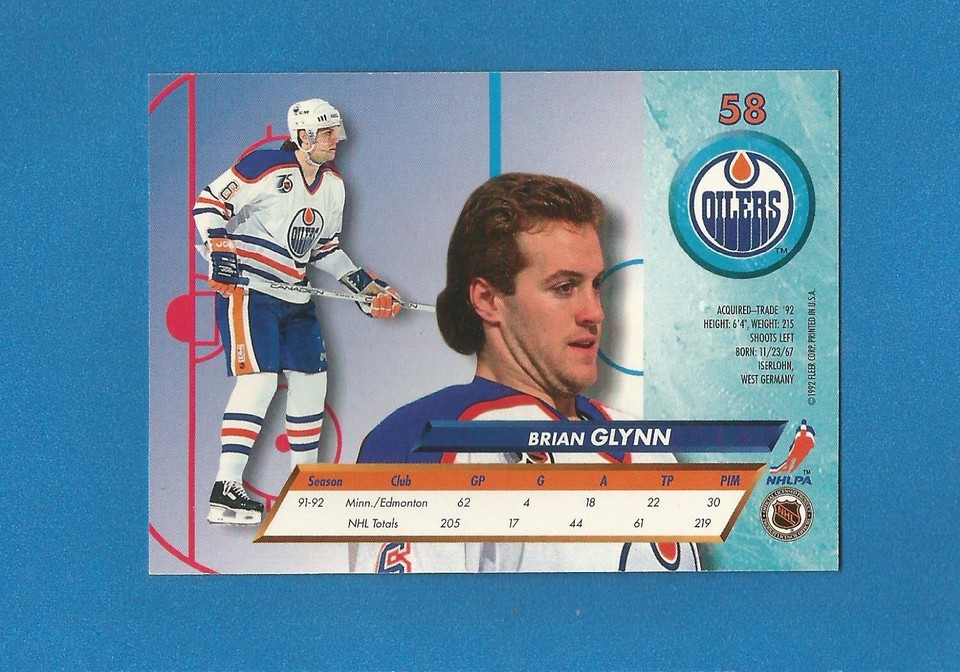 Brian Glynn 1992-93 Fleer Ultra NHL Hockey #58 (NM+) Edmonton Oilers | eBay