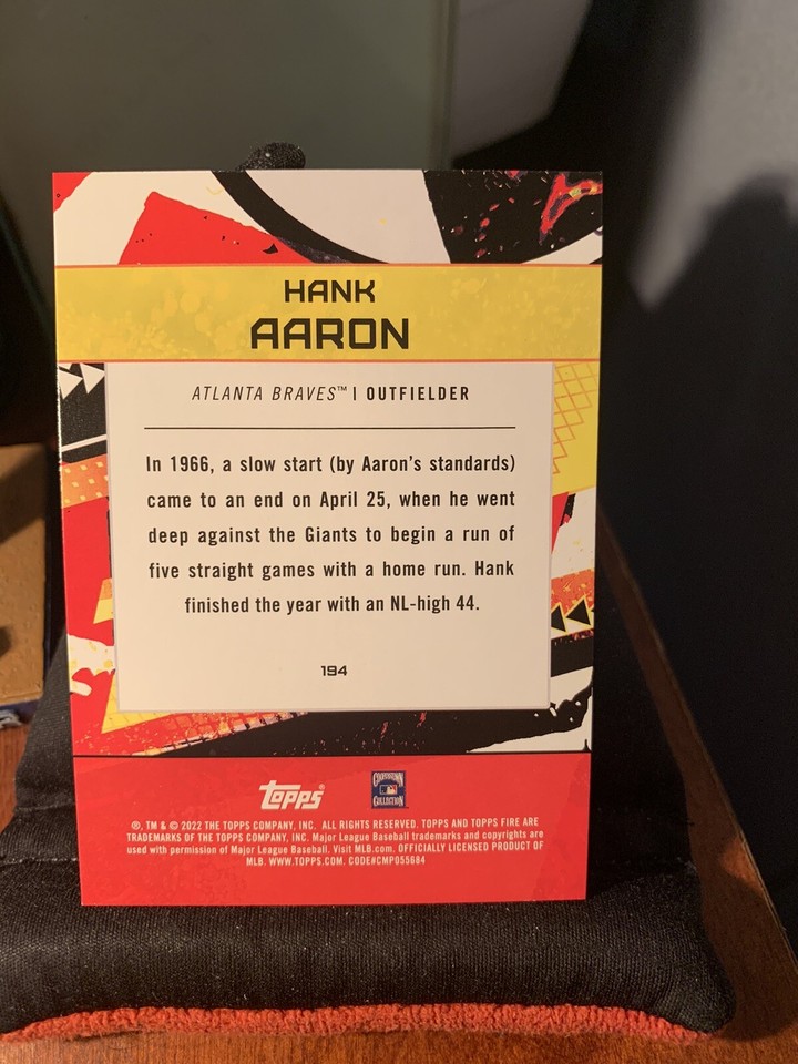 2022 Topps Fire Hank Aaron Gold Minted Foil Parallel Card #194 Braves ...