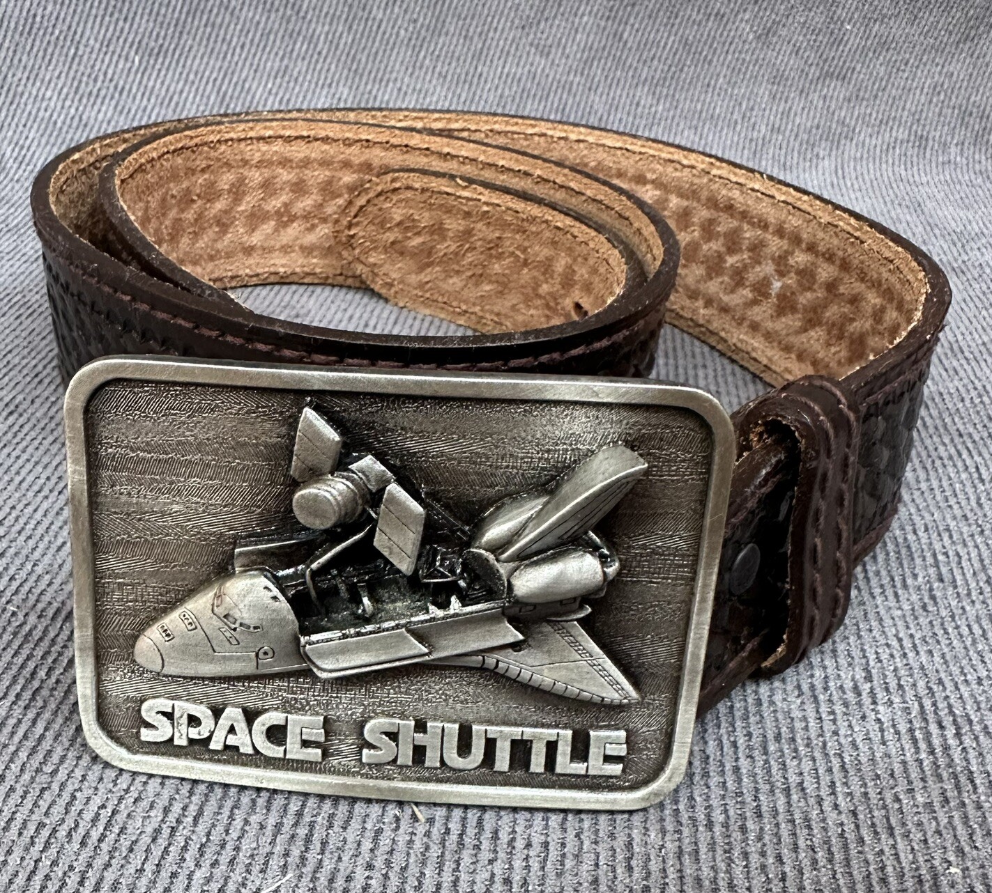 Vintage 70s Space Shuttle Belt Buckle W/ Leather Belt… - Gem