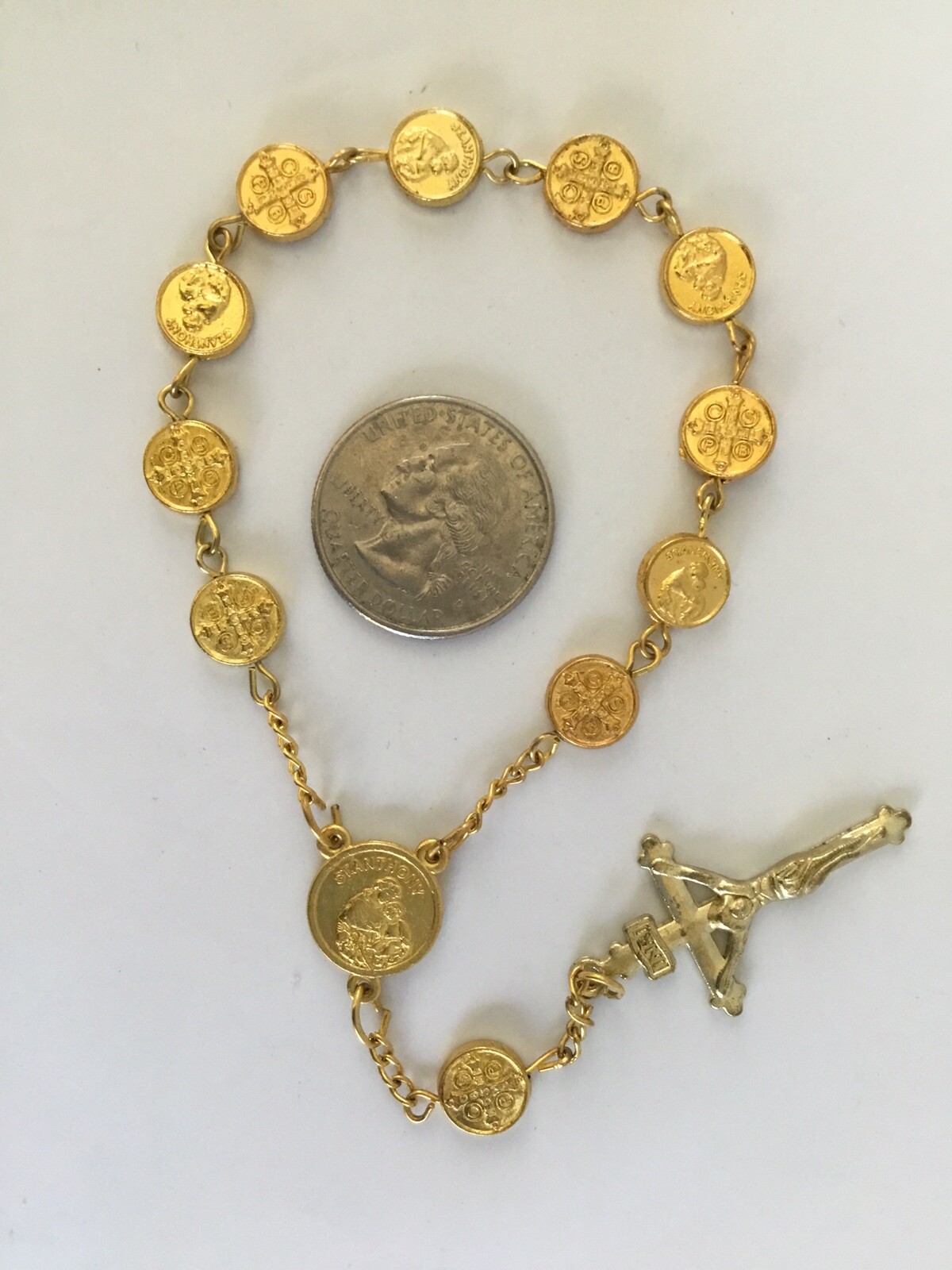 Pocket Rosary St Anthony Gold Tone Crucifix Catholic Religious | eBay