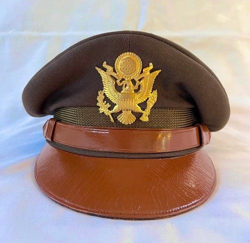 WW2 USAAF Army Air Corp Officers Chocolate OD Crusher Visor Hat Cap Sz ...