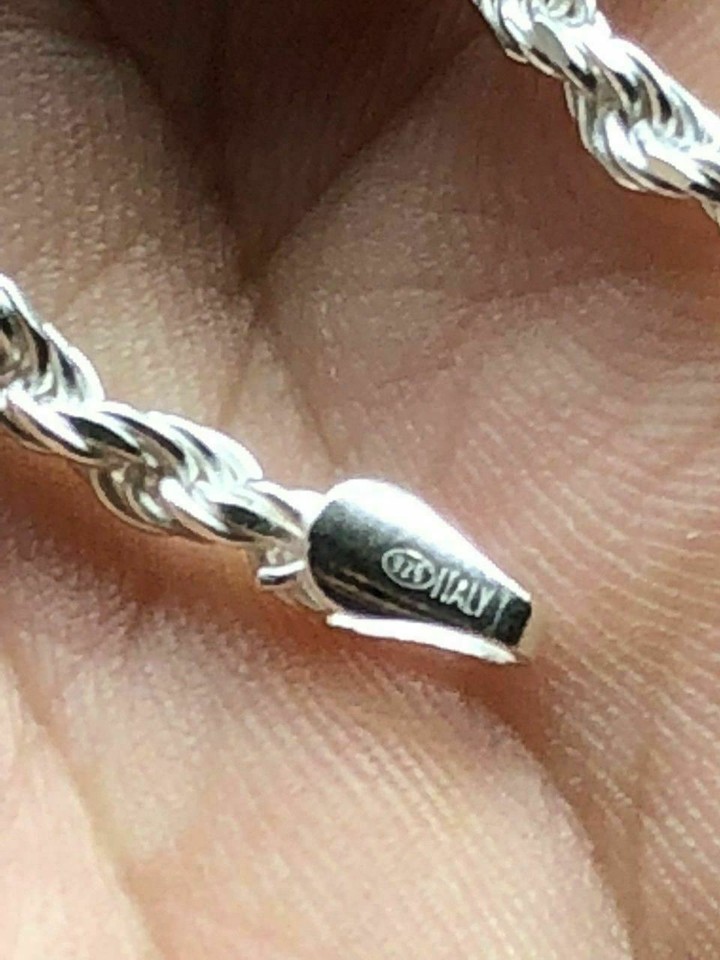 Women’s Solid 925 Sterling Silver Thin Rope Bracelet 7” Made In Italy ...