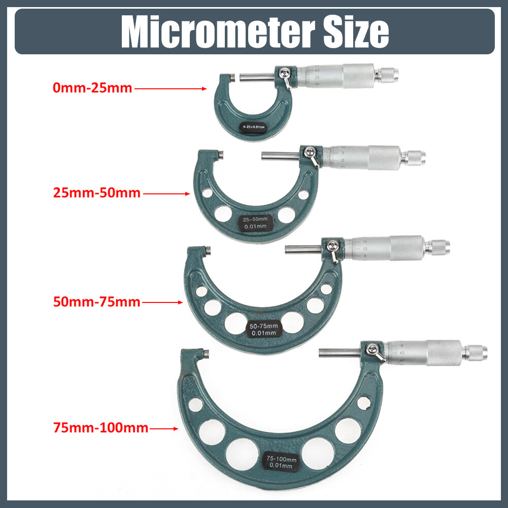 4pcs 0-100mm Precision Outside Micrometer Machinist Tool Set Carbide 0 ...