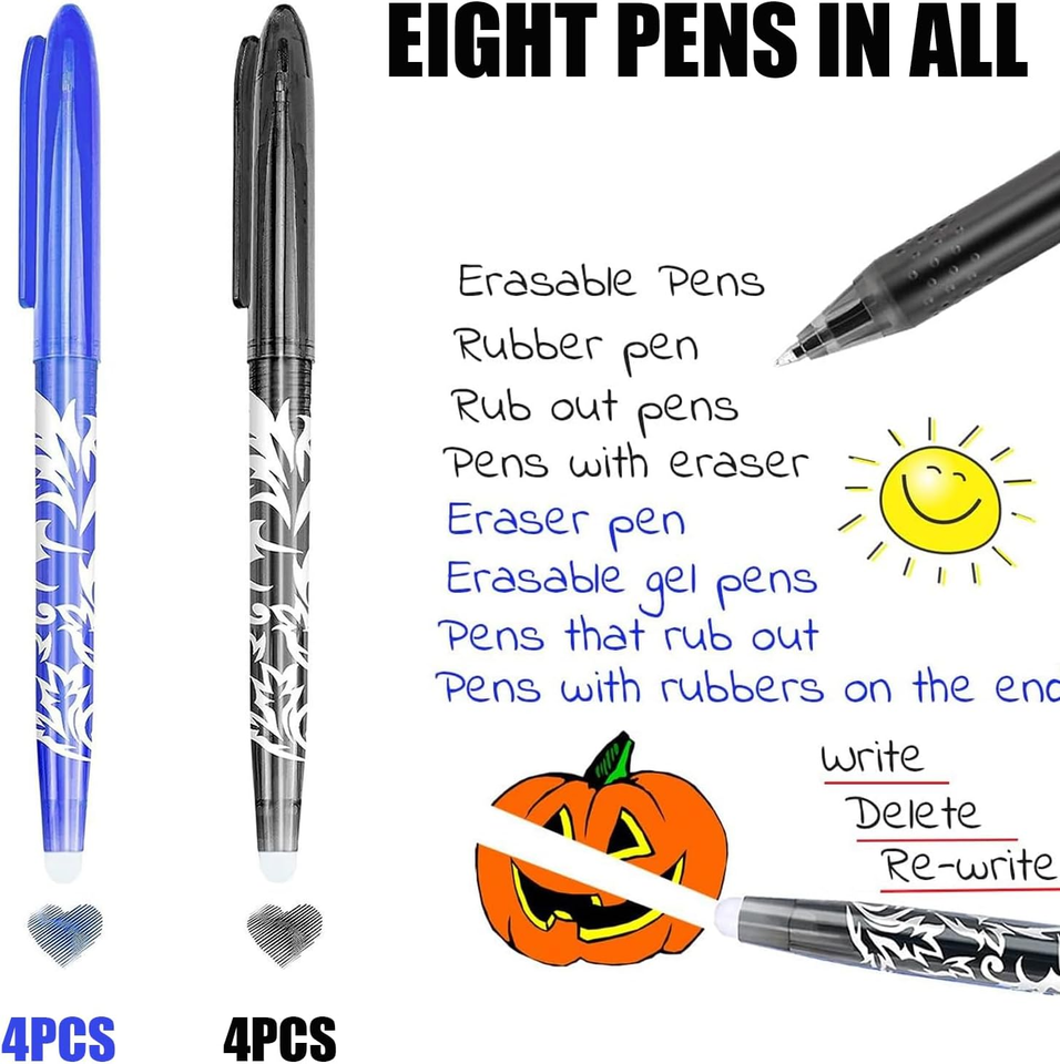 8Pcs Erasable Pens - Black & Blue Friction Pens with 0.7Mm Point ...