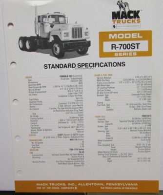 1981 Mack Trucks Model R 700ST Diagrams Features Sales Brochure Original | eBay