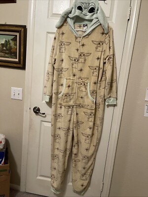 Star Wars Baby Yoda Grogu Pajamas Hooded One Piece Union Suit XL Adult ...