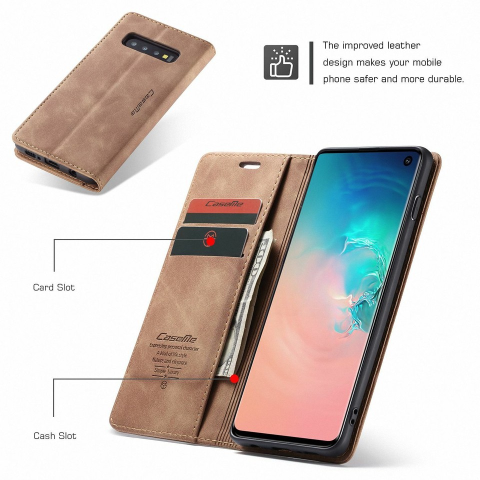 For Samsung Galaxy S10 Plus/S9 Retro Magnetic PU Leather Wallet Card ...