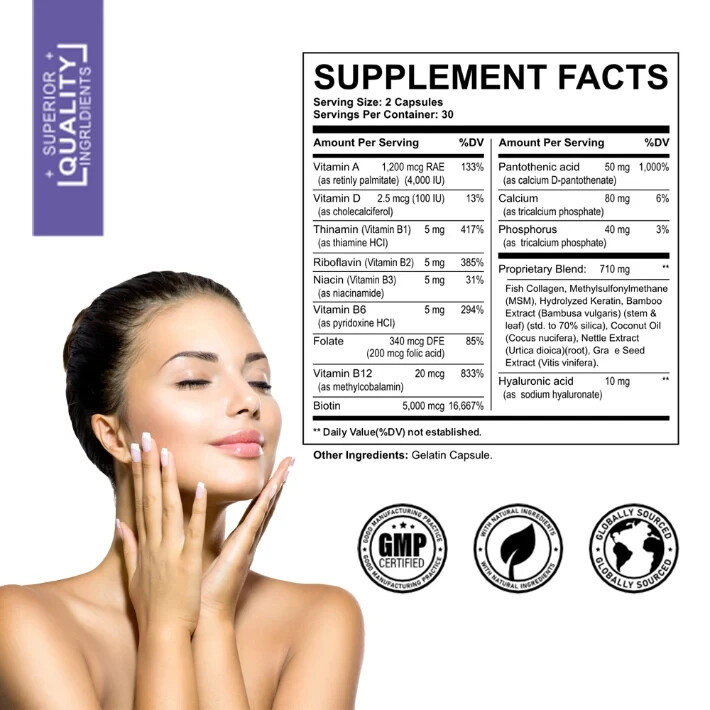 Biotin Capsules with Collagen & Keratin 15,000 mcg - Vegan, All-Natural ...