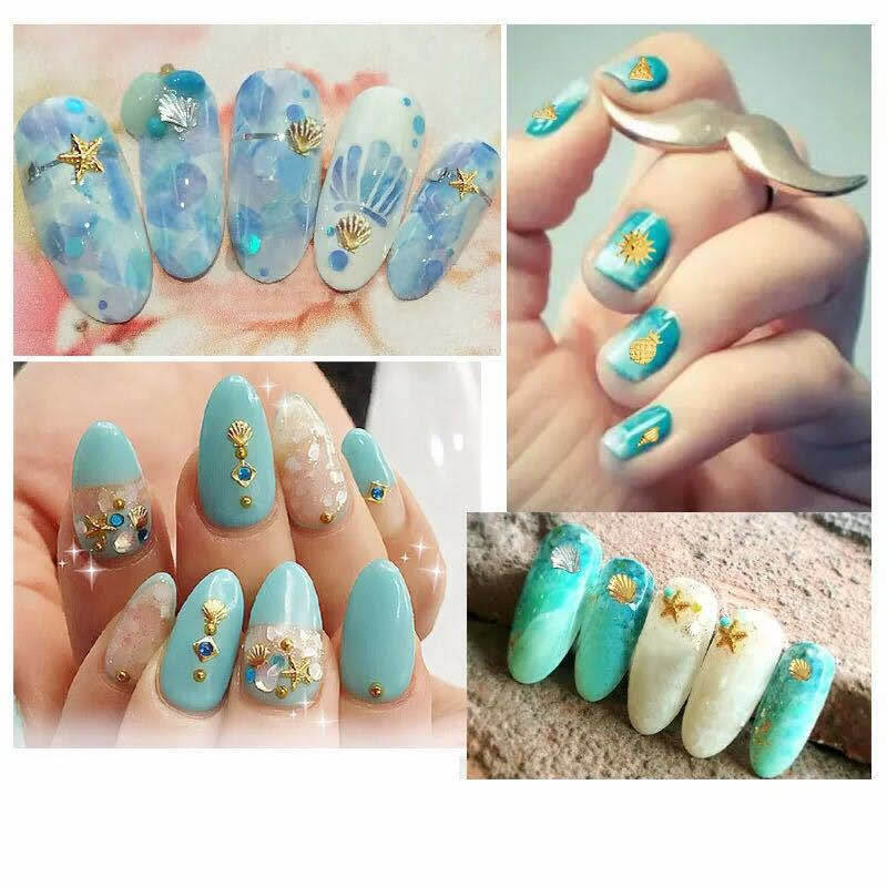 20pcs 3D Gold Nail Art Metal Ocean Sea Shell Starfish Clams Studs ...
