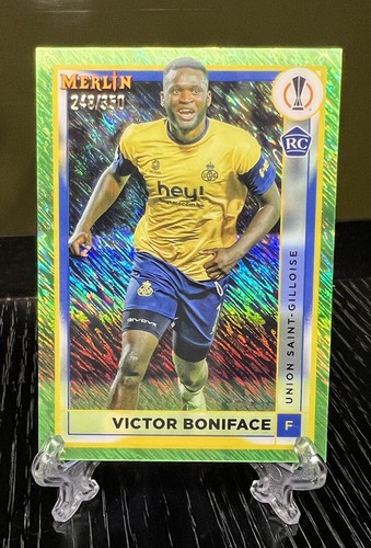 Victor Boniface Rookie #/350 2023 Topps Merlin UEFA CL RC Neon Green ...