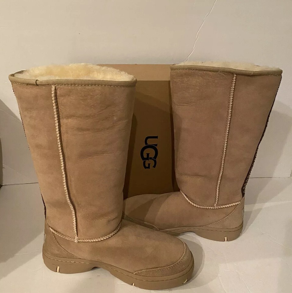UGG Australia Ultimate Tall Braid Suede Sheepskin Shearling Sand Boot ...