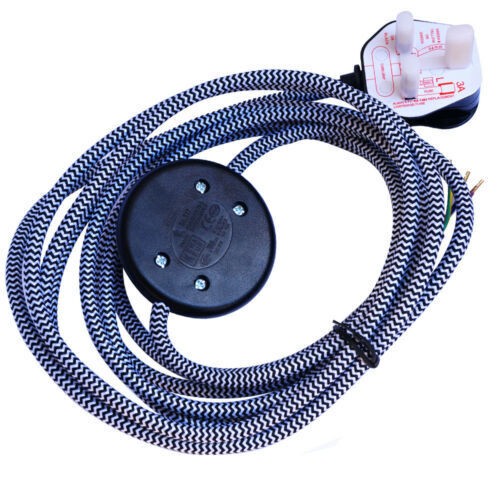 Retro 4m 3 core 0.75 fabric cable Foot switch power cord UK plug for ...